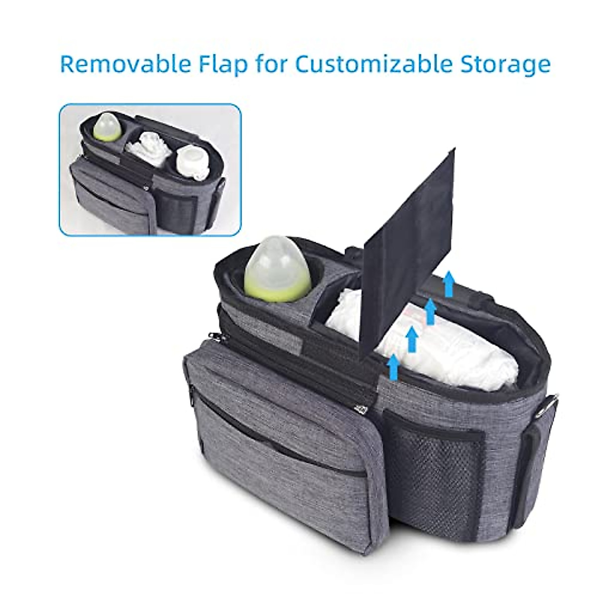Universal Baby Stroller Organizer with Insulated Cup Holder,Stroller Storage with Non-Slip Straps,Fits for Uppababy Baby Jogger Britax Bugaboo BOB Umbrella Stroller Accessories Caddy Parent Console