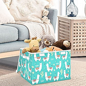 CaTaKu Cute White Llama Storage Bins with Lids Fabric Large Storage Container Cube Basket with Handle Decorative Storage Boxes for Organizing Clothes Shelves