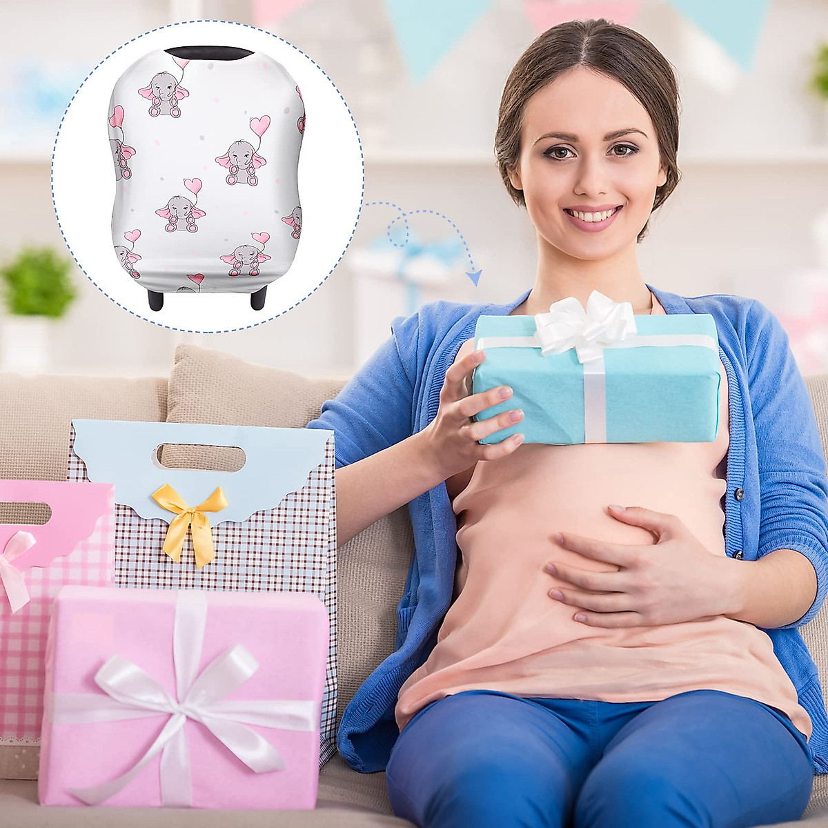 Timtin Baby Car Seat Cover Baby Car Seat Canopy Stretchy Elephant Nursing Cover Carseat Canopy for Babies Breastfeeding and Car Seat Multi Use Shopping Cart Cover High Chair Cover