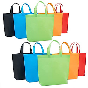 Juvale 10 Pack Reusable Tote Bags with Handles for Shopping, Bulk Cloth Bags for Groceries (15x12.5 in, 5 Assorted Colors)