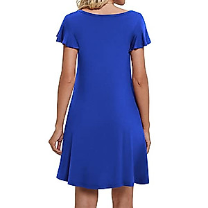 Askyes Womens Summer Dresses Casual Short Sleeve Flowy Hem Swing Sundress Fashion Tshirt Dress with Pockets,Royal Blue,M