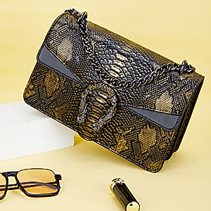 HUNDBRIGHT Satchel Purses and Shoulder Bag for Women - Fashion Print PU Leather Handbag Chain Strap Crossbody Bag (Z-Bronze)