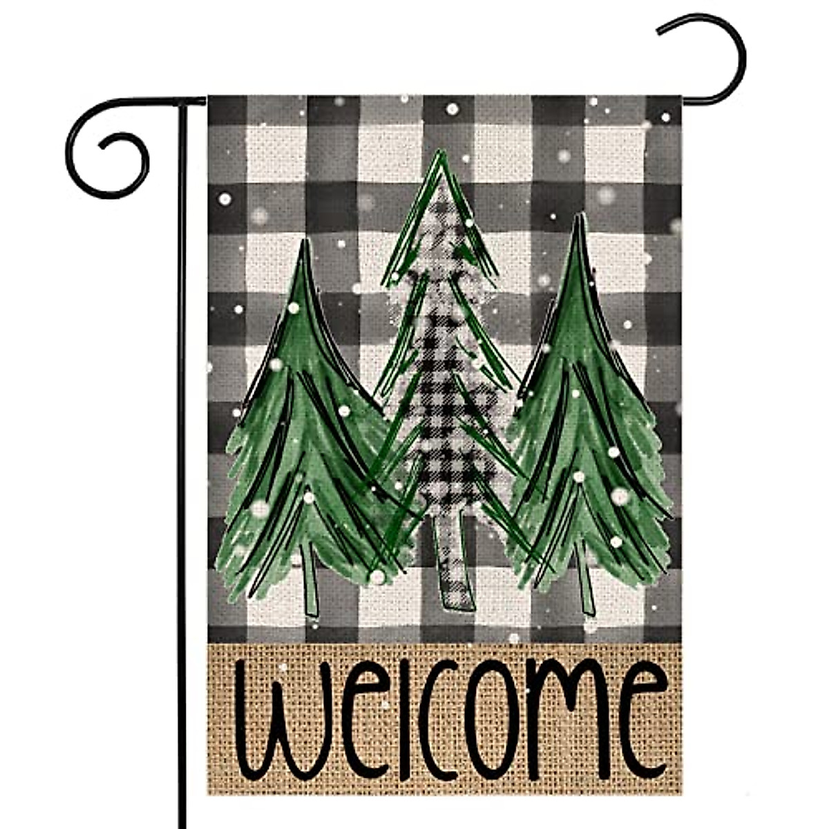 Welcome Christmas Trees Winter Garden Flag 12 x 18 Inch Vertical Double Sided Buffalo Plaid Holiday Yard Outside Xmas Décor
