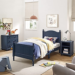 BIKAHOM Riley Twin Bed Frame, 11.5 inch Solid Wood Pine Bed Frame with Headboard & Footboard, Wood Slat Support, No Box Spring Needed, Easy Assembly Bedroom Furniture, Dark Blue Finish