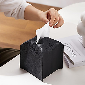 Tissue Box Cover Holder, Square with Bottom Belt PU Leather Decorative Organizer for Tabletop, Bathroom,Office (Color : Brown)