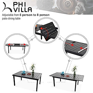 PHI VILLA 9 PCS Patio Dining Set, 8 Spring Motion Thickened Cushion Chairs and Extendable Metal Table for Indoor,Outdoor, Garden, Outdoor Waterproof Furniture Sets(Red)