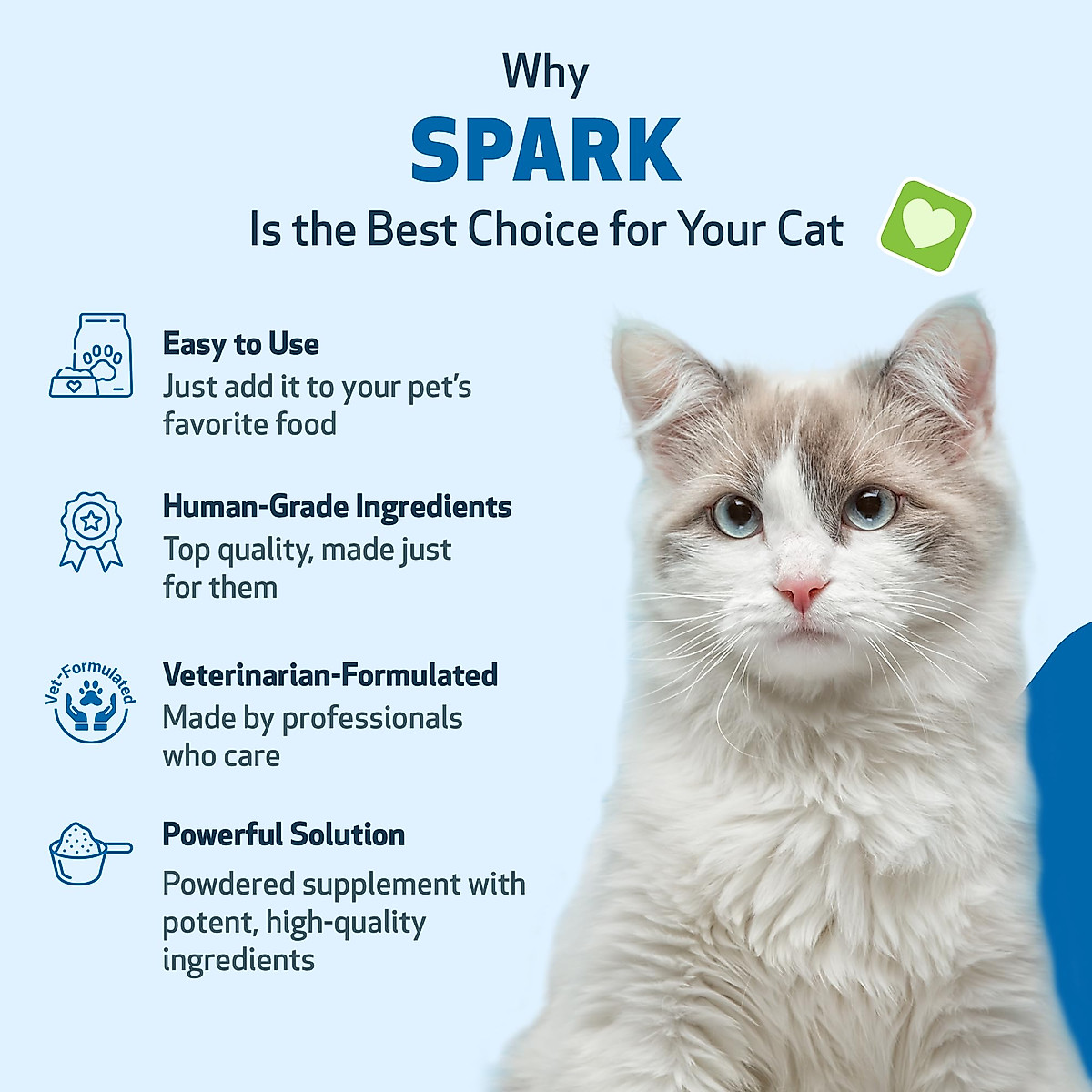 Pet Wellbeing Spark Daily Nutritional Greens Superfood for Cats - Probiotics, Prebiotics, Digestive Enzymes, Amino Acids, Antioxidants, Vitamin D, Spirulina - Veterinarian-Formulated 3.53 oz (100 g)