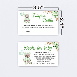 JCVUK Set of 25 Baby Shower Invitations with Envelopes, Diaper Raffle Tickets and Baby Shower Book Request Cards,Green Bear Theme Babyshower Party For Boys or Girls(YQKTZ-B16