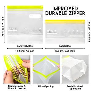 SPLF 20 Pack Reusable Sandwich Bags Dishwasher Microwave Safe, BPA Free Extra Thick Leakproof Reusable Food Storage Bags Silicone and Plastic Free Quart Size Freezer Bags Containers