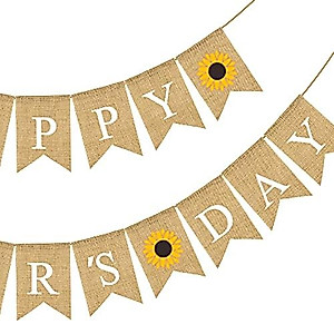Mother's Day Burlap Banner Sunflower Happy Mother's Dat Banner Garland Rustic Party Decorations Mother's Day Gifts from Daughter and Son (Mother's Day)