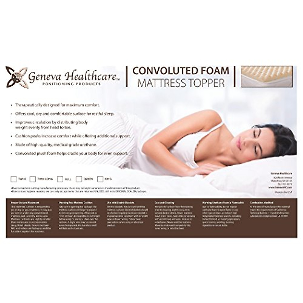 Geneva Healthcare Egg Crate Convoluted Foam Mattress Pad 3" Standard King Size Topper - 3" x 76" x 80"