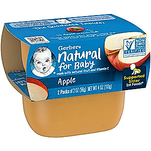 Gerber Natural for Baby 1st Foods Baby Food Tubs, Apple, Made with Natural Fruit & Vitamin C, Non-GMO Pureed Baby Food, 2 - 2 Ounce Tubs/Pack (Pack of 8)