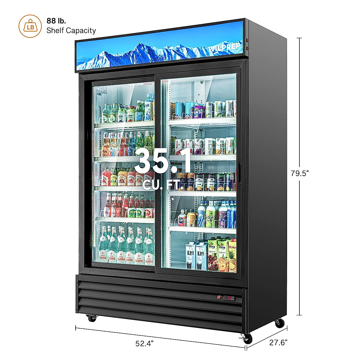Wilprep Commercial Display Refrigerator, 35.1 cu ft 2 Sliding Door Merchandiser Refrigerator with LED Lights, 52.4 in Upright Beverage Cooler for Restaurant Retail Stores, ETL & ETL Sanitation Listed