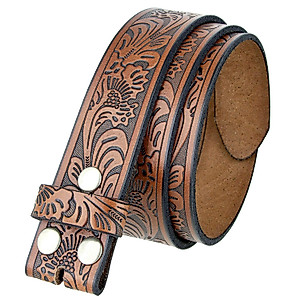 BS220 Western Floral Engraved Embossed Tooled Genuine Leather Belt Strap w/Snaps 1 1/2" Wide (Brown, 30)