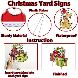 Christmas Yard Signs Stakes Outdoor Decorations - 4PCS Large Xmas Decorations Signs for Holiday Christmas Lawn Garden Pathway Decorations, 6.2inch-15inch