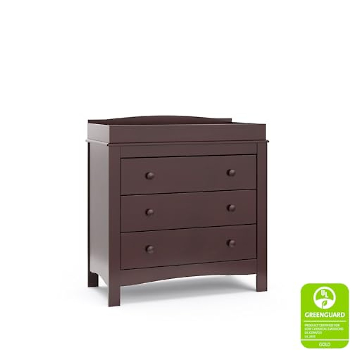 Graco Noah 3 Drawer Chest with Changing Topper (Espresso) – GREENGUARD Gold Certified, Baby Dresser With Changing Table Top, Dresser for Nursery, 3 Drawer Kids Dresser