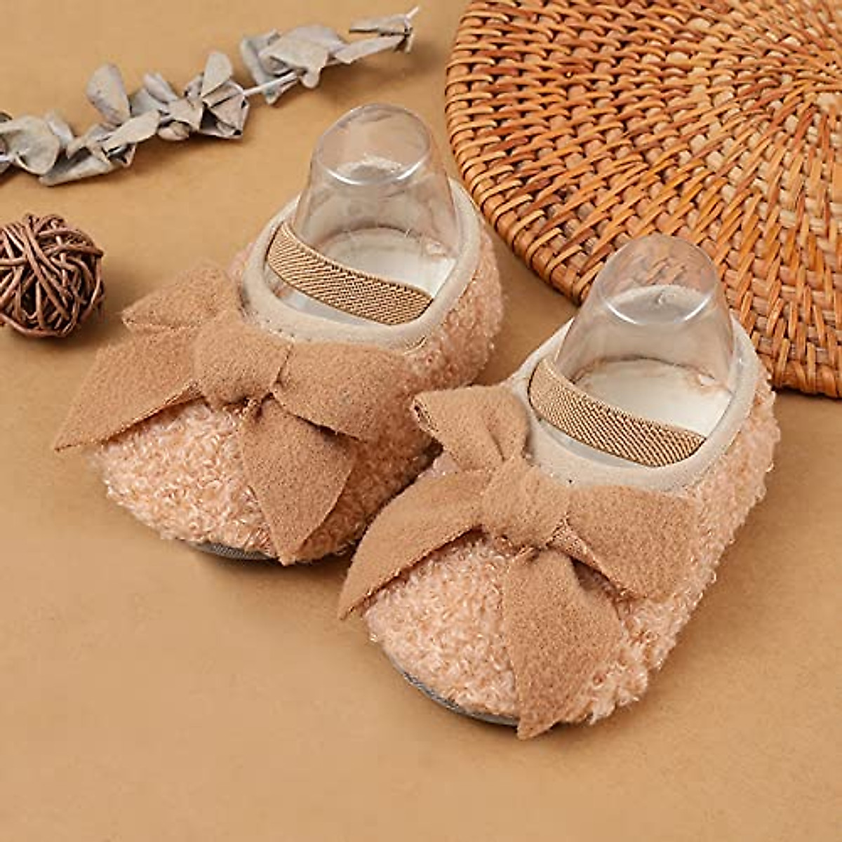 Baby Girls and Boys Big Bowknot Soft Cotton Shoes Infant Toddler Warm Princess Shoes Tennis Shoes for Kids Girls (Khaki, 12-18 Months)