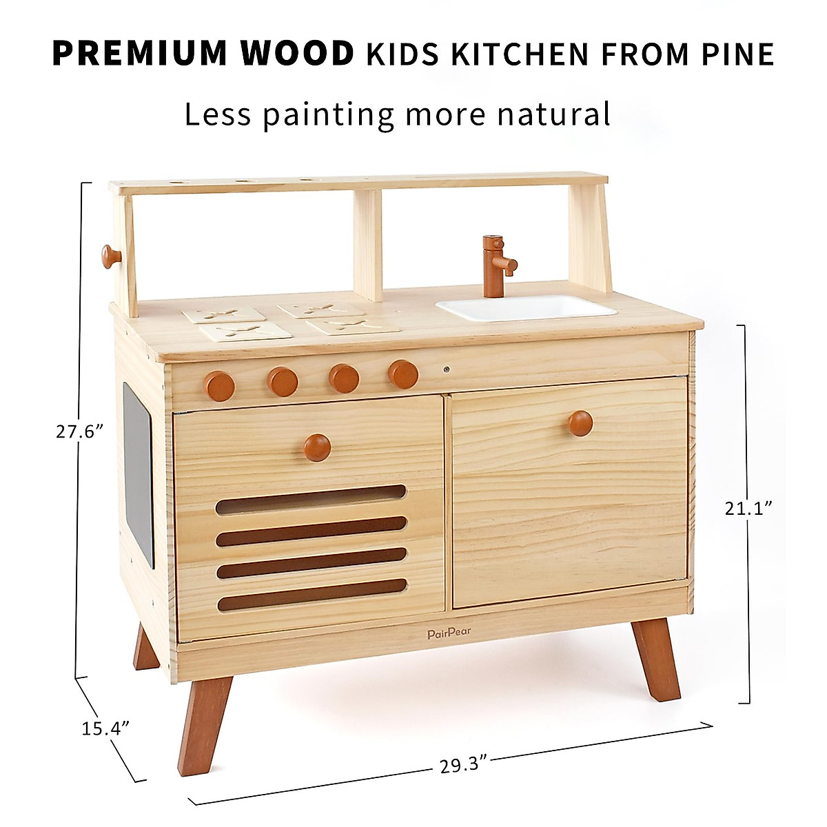 PairPear Kids Kitchen Playset,Wooden Toys Kitchen with Pretend Play Food Dishes and Sink,Toddler Play Kitchen Accessories Gift for Girls Boys Age 3+