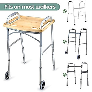 Medical king Walker Tray Table with Cup Holder Mobility Table Tray for Folding Walkers Foldable, Portable Multipurpose Bamboo Tray for Eating, Crafts, Laptops Medical Equipment Accessories - 21x16"