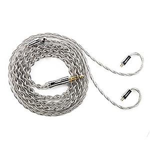H HIFIHEAR 2Pin Earphone Cable,KBEAR Chord 4 Cores Graphene Mixedly Braided with OFC Silver-Plated Upgrade Wire,3.5mm Gold-Plated Detachable Cable Replacement Earphone Wire (Silver, 2Pin 0.78-3.5MM)