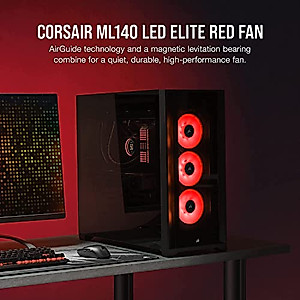 CORSAIR ML140 LED Elite, 140mm Magnetic Levitation Red LED Fan with AirGuide, Single Pack, Black