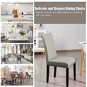 GORELAX Upholstered Dining Chairs Set of 4, Fabric Parsons Chair w/Solid Wood Legs, Nailhead Trim, Padded Seat, Kitchen Chairs for Dining Room, Kitchen, Living Room (Beige, Set of 4)
