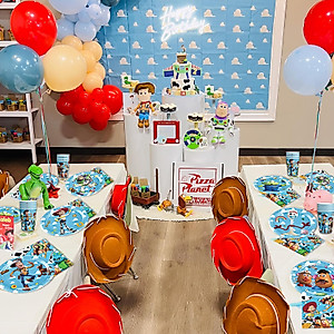 Toy Inspired Story Birthday Party Supplies Toy 120pcs Disposable Story Paper Plates and Napkins for Toy Inspired Story Party Decorations Cups Tablecloth for Boys Girl Birthday Decor, Serve 30