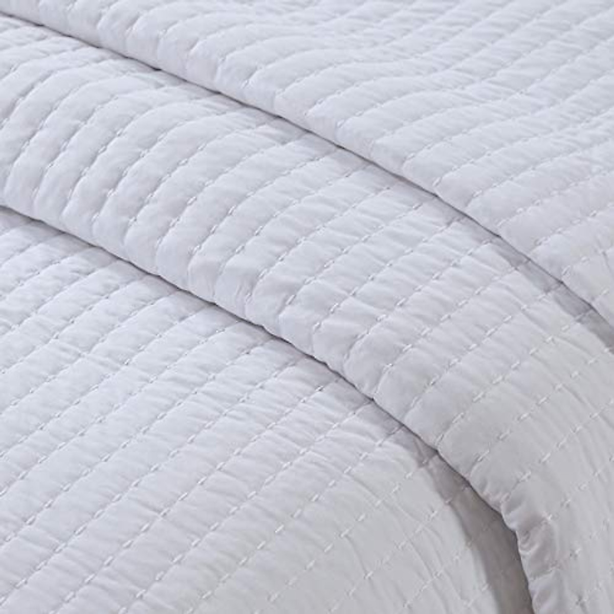 Madison Park Keaton Quilt Set-Casual Channel Stitching Design All Season, Lightweight Coverlet Bedspread Bedding, Shams, Twin/Twin XL(68"x90"), Stripe White, 2 Piece