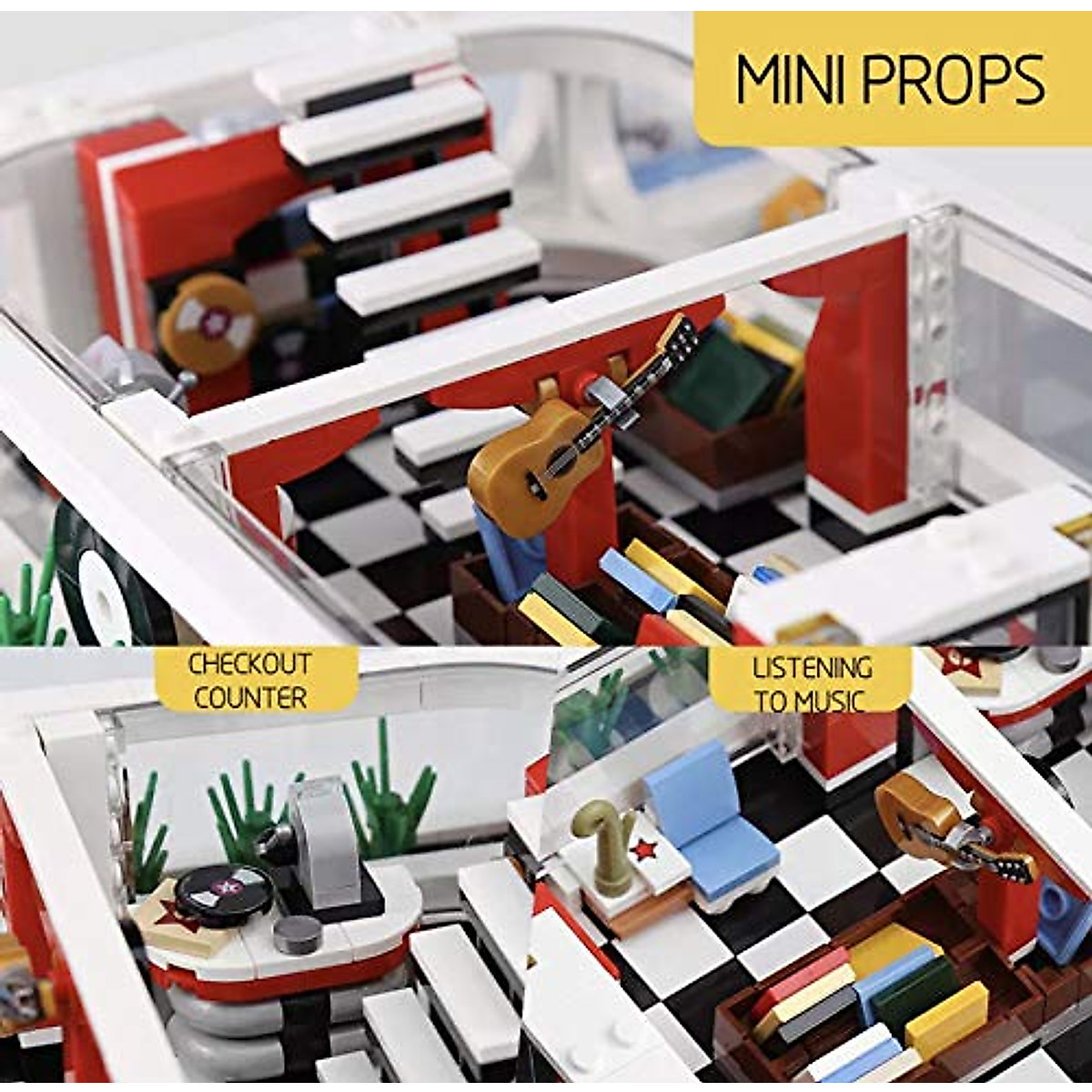 General Jim's Street View Creator Modular Building Blocks Toy Set - City Block Center - Music Store & Car Wash Toy Bricks - for Teens and Adults
