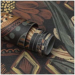 HAOKHOME 93291 Wallpaper Peel and Stick Floral Boho Brown/PeachPuff/Green Retro Wall Decor Bathroom Removable Mural 17.7in x 9.8ft