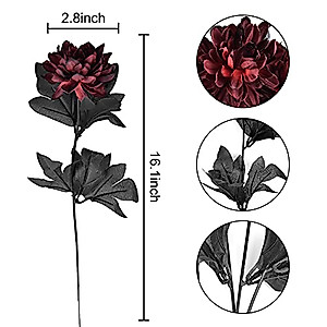 Artflower 10 Pack Artificial Silk Dahlia Bouquet Fake Flower Floral Arrangements Wedding Bridal Bouquet for Halloween Harvest Festival Table Centerpieces Home Decor, Wine Red, 16”