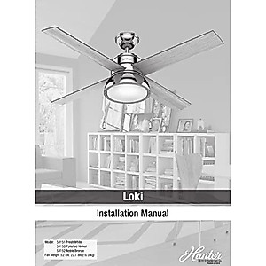 Hunter Loki Indoor with LED Light with Pull Chain Control, 52", Noble Bronze