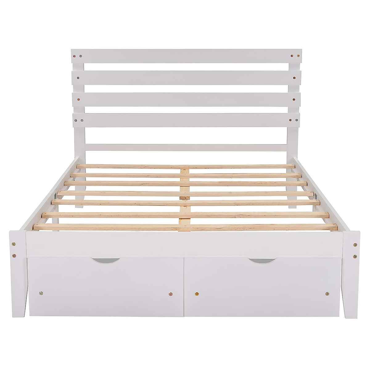 Lepfun Full Bed Frame with Drawers,Wood Full Size Platform Bed Frame with Headboard, Full Storage Bed for Kids Girls Boys, No Box Spring Needed, White
