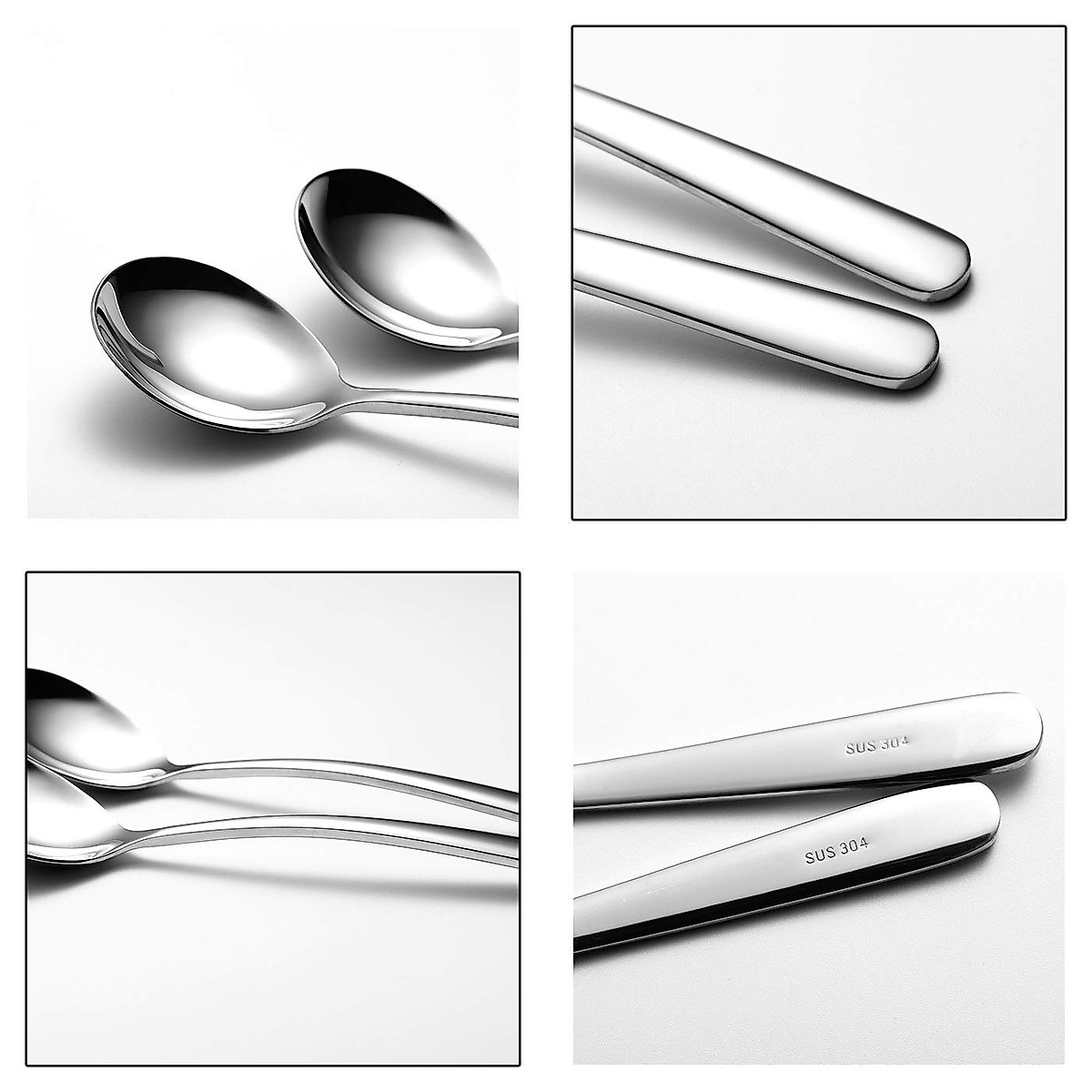 Soup Spoons 6-Pack 18/10 Stainless Steel Big, Large and Heavy Duty Round Spoons Elegance Series 7.7 Inch Long 2.2 Ounces Weight by IRONX (biggest soup spoons)