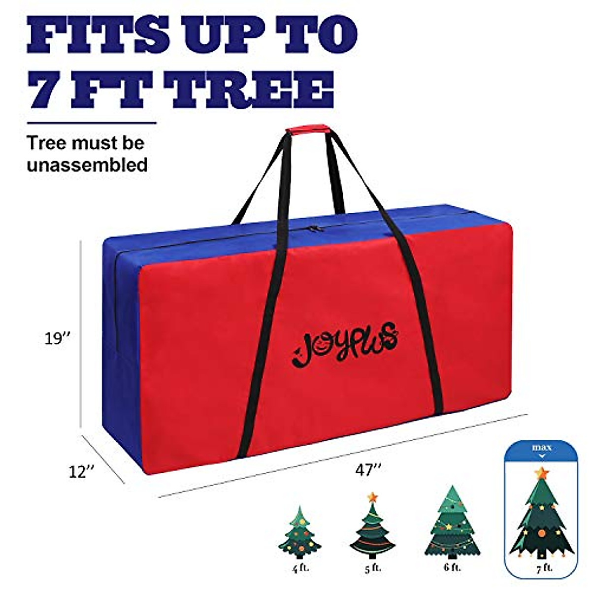 JoyPlus Christmas Tree Storage Bag Fits Up to 7 ft Disassembled Tree，47" x 12" x 19" Holiday Artificial Tree Storage Case with Durable Waterproof Material (Bag Only)