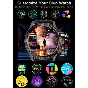 Smart Watch for Men, Fitness Watch with Heart Rate Monitor, Custom Dial, Pedometer, Waterproof Smartwatch for Android Phones iPhone Samsung (Black)