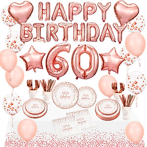Crisky Rose Gold Foil 60 Fabulous Napkins Plates Cups Set for Women 60th Birthday Party Decorations Supplies, Disposable Tableware Set of 24 (9" Plates, 7" Plates, Luncheon Napkins, 9oz Cups)