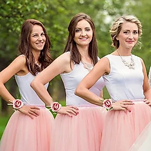 CRASPIRE 4pcs Wedding Wrist Corsage Pink Rose Corsage Wristlet Women Bride Bridesmaid Pearl Hand Flower Wristlet Band Bracelet for Wedding Party Prom Suit Festival Engagement Decorations