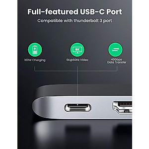 UGREEN Hub USB Type C to 4K HDMI Thunderbolt 3 100W Power Delivery 3 USB 3.0 Port Adapter Dock Station for MacBook Air M1 2020 2019 2018 MacBook Pro M1 2019 2018 2017, Silver