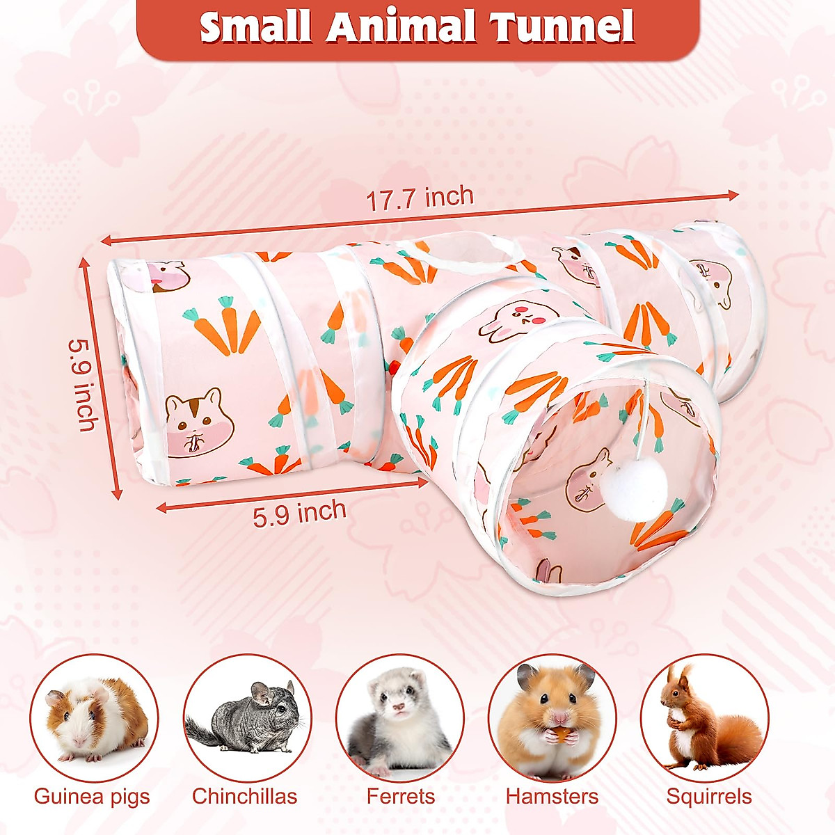 YUEPET 5.9" Guinea Pig Tunnels & Tubes Collapsible Pet 3 Way Play Tunnel Toys Small Animal Hideout Hideaway for Guinea Pig Chinchilla Ferret Hamster Rat(White)