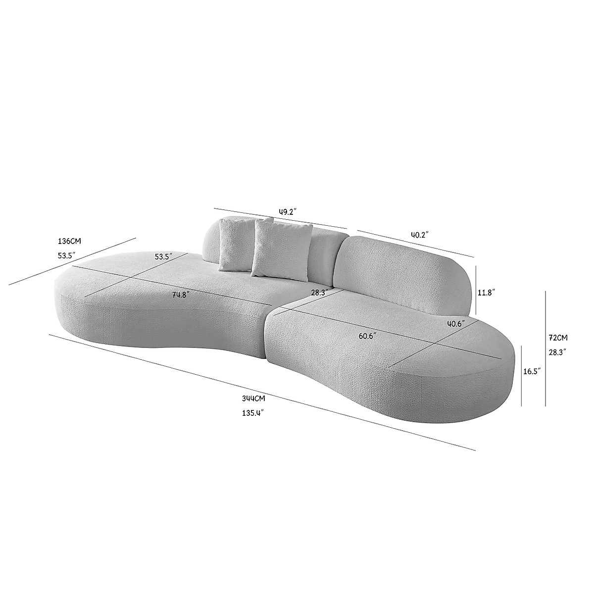 HAMORESPACE 135‘’Curved Sectional Sofa, Multiple Seating Positions, Fabric Upholstery Couch for with Pillows for Living Room Office,Apartment (Camel,Left-Facing)