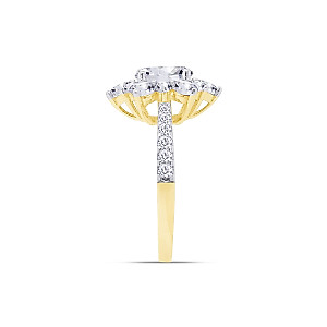 SAVEARTH DIAMONDS Center 1.20ct 7MM G-H Color Round Cut Lab Created Moissanite Diamond Cluster Engagement Ring In 14k Yellow Gold Over Sterling Silver Jewelry For Women Size-6