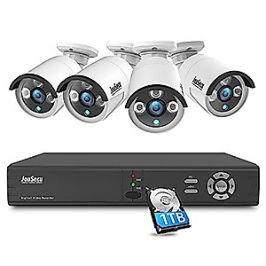 JouSecu 1080P 8CH Wired Home Security Camera System HD 5-in-1 Video DVR Recorder with 4X HD 2MP Weatherproof CCTV Cameras, Motion Alert, Remote Access