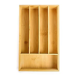 BergHOFF Bamboo Flatware Organizer 5-slot, 13.5" x 8.25", Natural, Fit in any size of drawer, great for spoons, forks, knives, scissors, peelers, chef tools