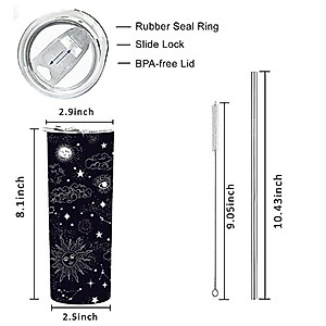 RNFENQS Goth Moon Skinny Tumblers with Lids and Straws, Halloween Black Vacuum Slim Coffee Mug 20 OZ for Men Women