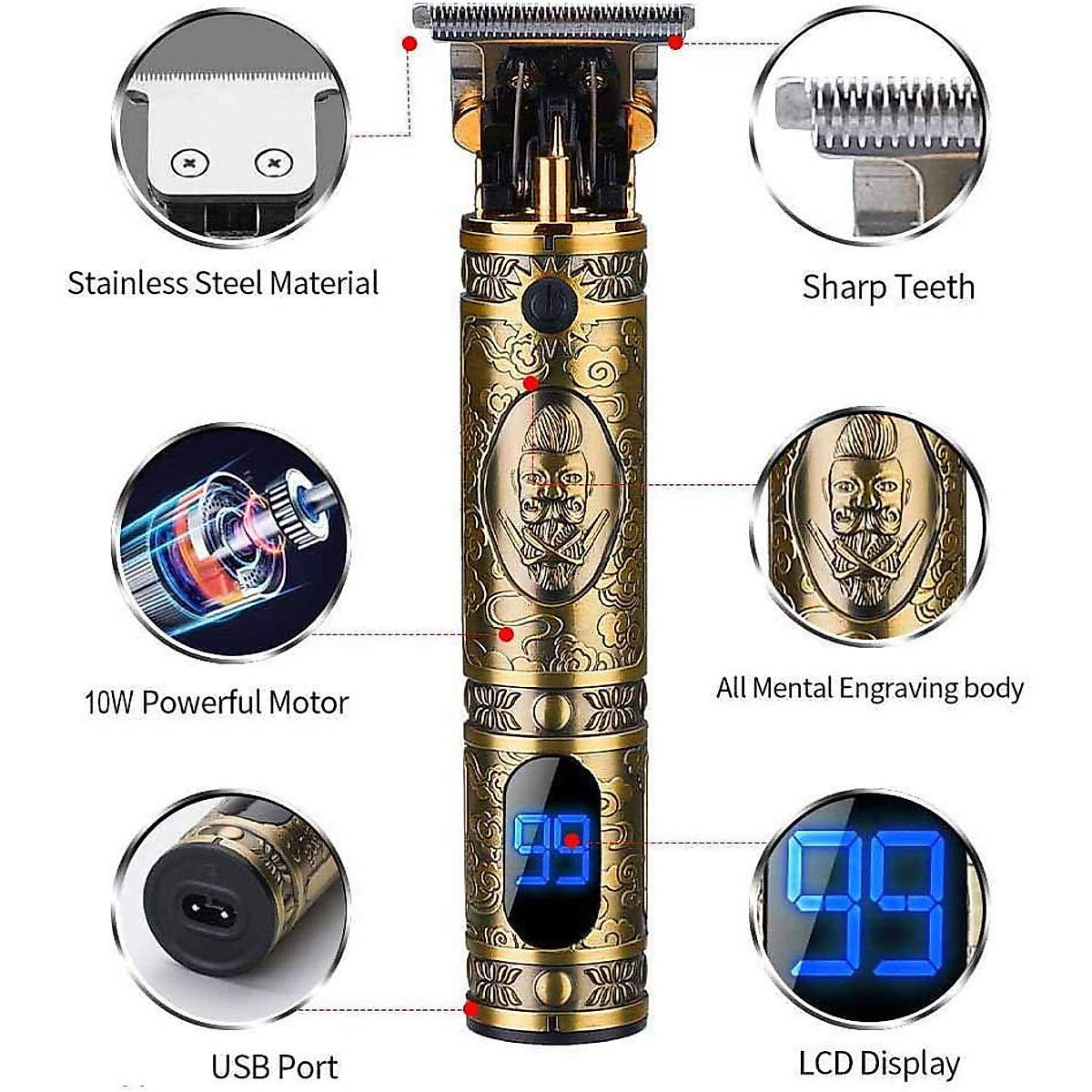 Suttik Professional Hair & Beard Trimmer for Barber, T-Blade Hair Edgers Clippers, Gold Knight Close-Cutting Trimmers, Cordless Clippers for Hair Cutting, Gift for Men