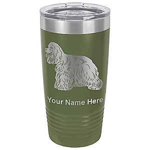 LaserGram 20oz Vacuum Insulated Tumbler Mug, Cocker Spaniel Dog, Personalized Engraving Included (Camo Green)