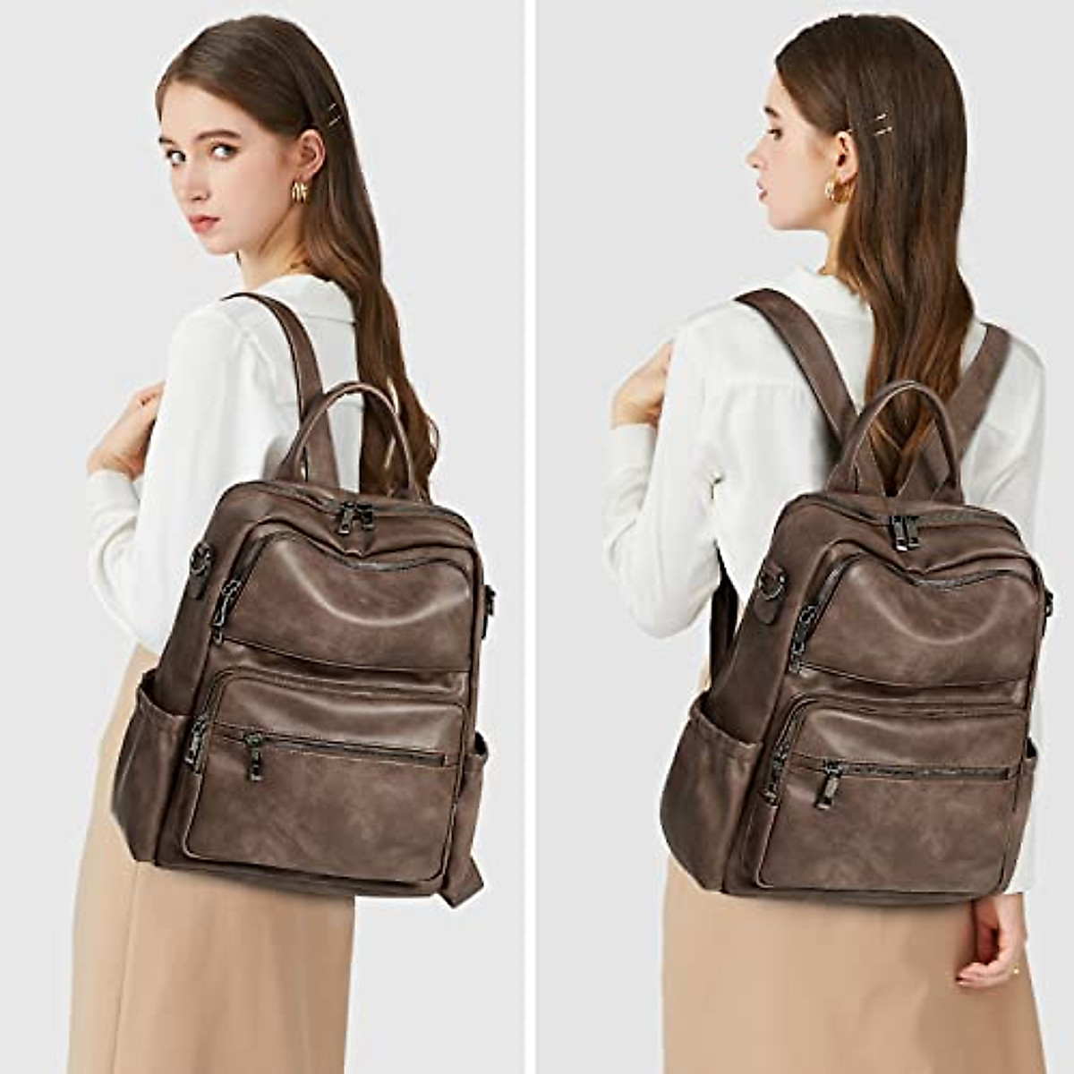 MYHOZEE Leather Backpack Purse for Women, Ladies Fashion Backpacks Handbags Western Coffee Back Pack Purses Vegan Work Travel Bagpack Designer Satchel Bags Small Shoulder Bag