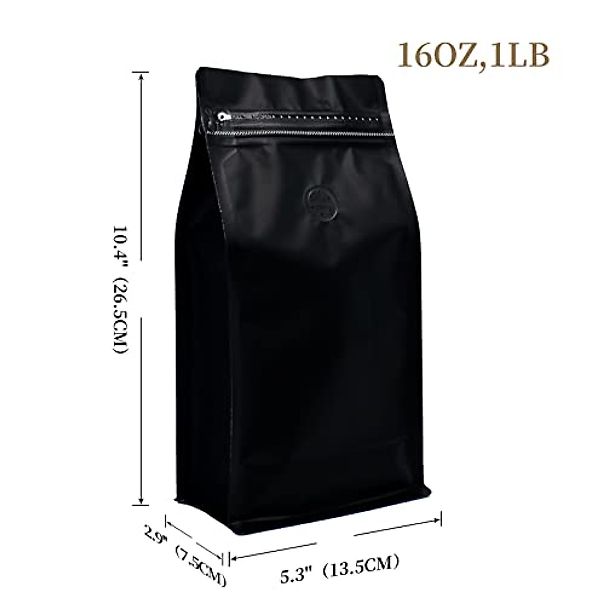 Resealable Coffee Bags, 50Pcs Stand Up Coffee Pouches with Valve and Side Zipper, Black Aluminum Foil Storage Bags for packaging food (1 LB, 16 oz)