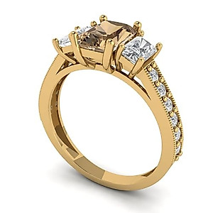 Clara Pucci 1.82ct Emerald Cut 3 stone Champagne Simulated Diamond Engagement Promise Anniversary Bridal Ring 18K Yellow Gold 10.75
